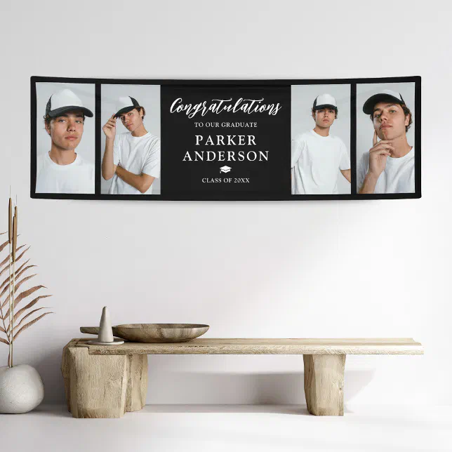 Graduation 4 Photo Collage Congratulations Banner | Zazzle