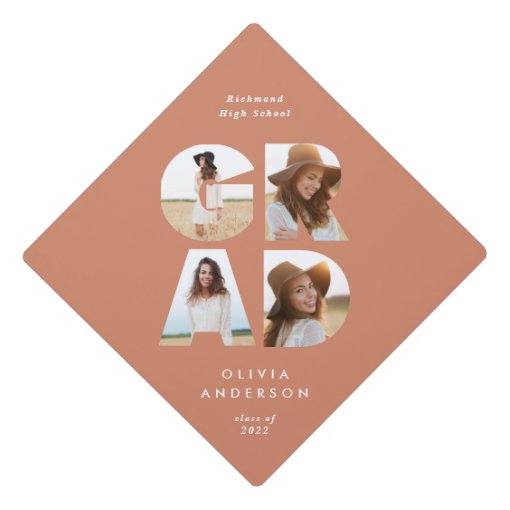 Graduation 4 photo modern personalised peach graduation cap topper | Zazzle