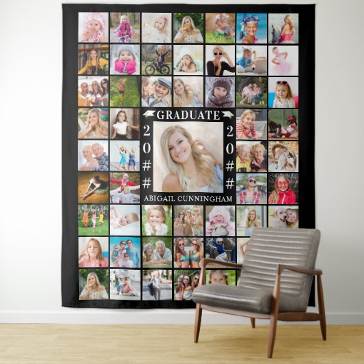 Graduation 55 Photo Collage Backdrop Custom Color | Zazzle