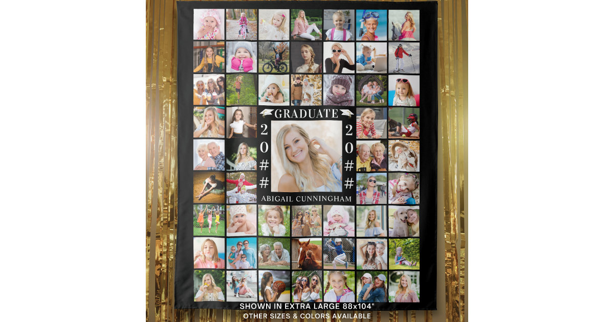 Graduation 55 Photo Collage Backdrop Custom Color | Zazzle