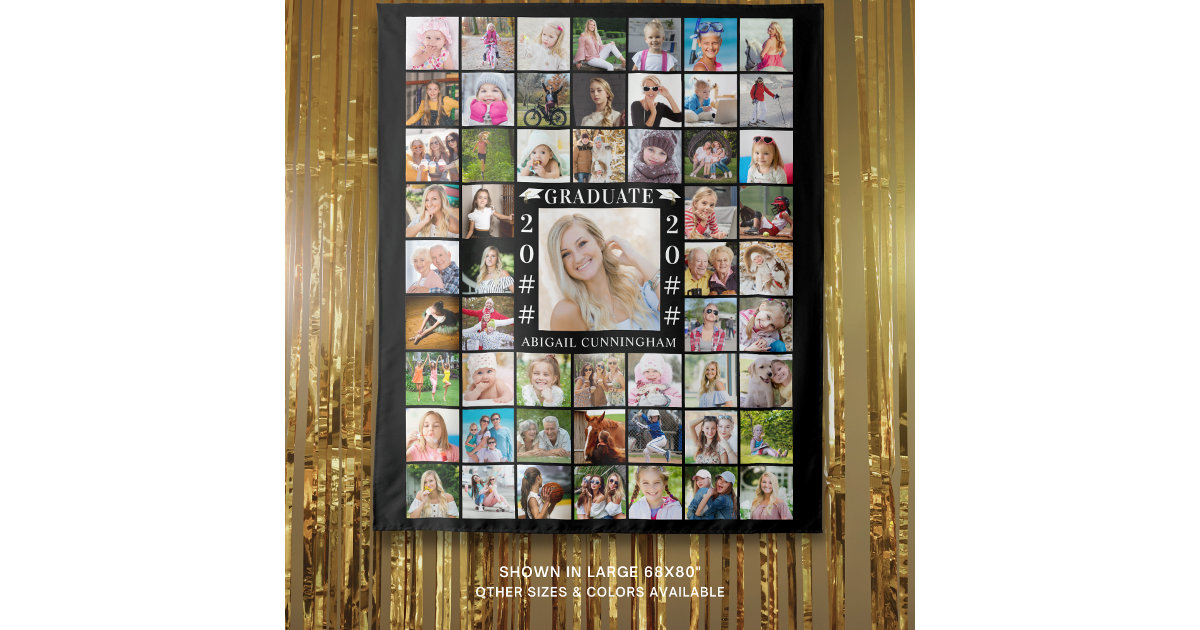 Graduation 55 Photo Collage Backdrop Custom Color | Zazzle