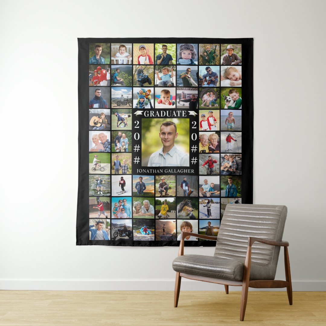 Graduation 55 Photo Collage Backdrop Custom Color | Zazzle