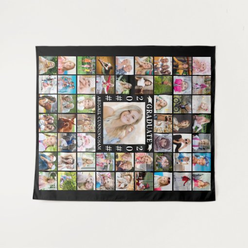 Graduation 55 Photo Collage Backdrop Custom Color | Zazzle