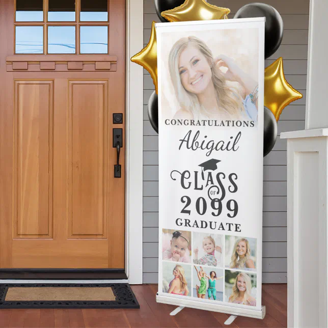 Graduation 7 Photo Collage Class Year Vertical Retractable Banner | Zazzle