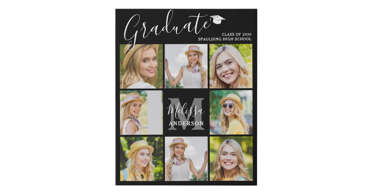 Graduation 8 Photo Collage Personalized Black Faux Canvas Print | Zazzle