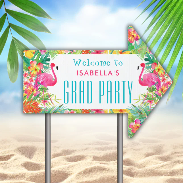 Graduation Aloha Tropical Luau Party Arrow Sign | Zazzle