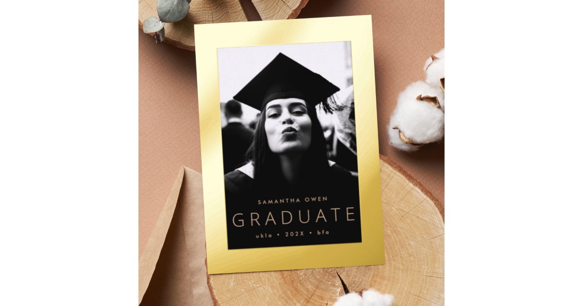 Graduation Announcement Gold Foil Pressed Border | Zazzle