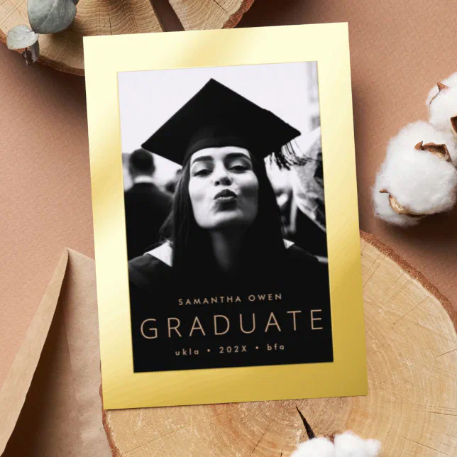 Graduation Announcement Gold Foil Pressed Border | Zazzle