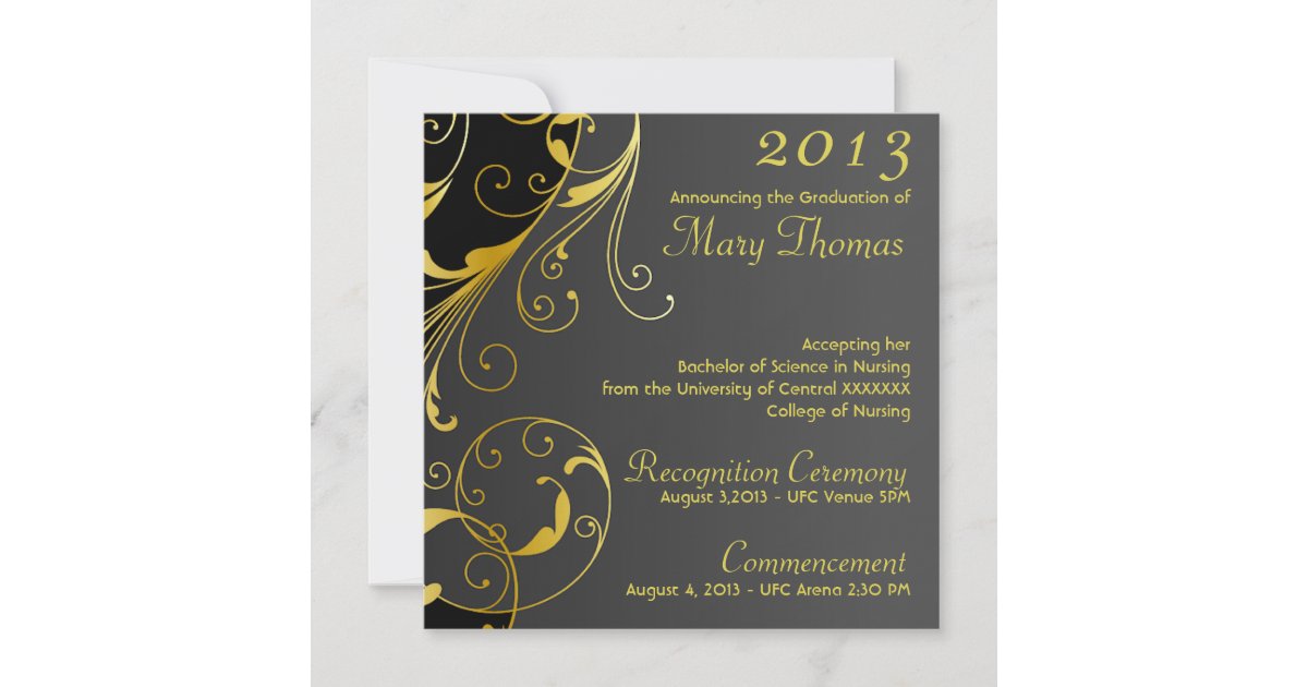 Graduation Announcement in Gold and Black | Zazzle