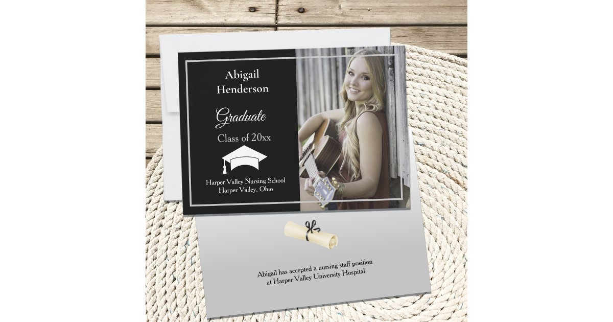 Graduation Announcement White Cap and Photo | Zazzle