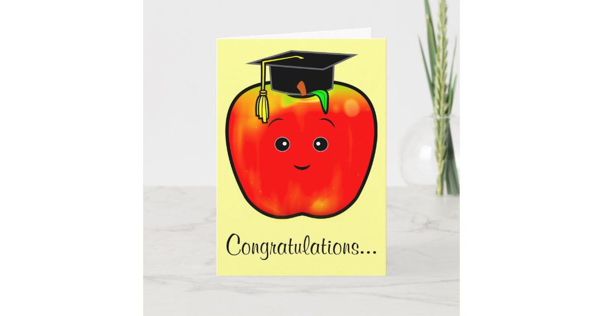 Graduation Apple with Cap Card | Zazzle