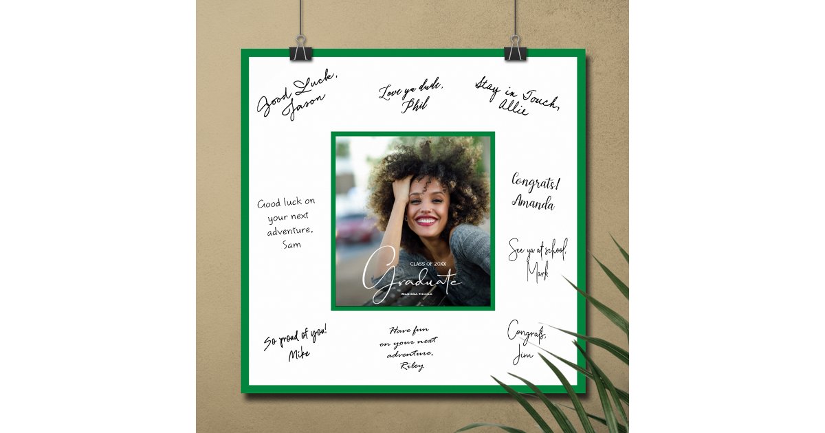 Graduation Autograph Green Border Poster | Zazzle