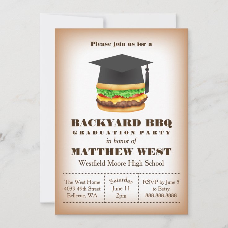 Graduation Backyard Barbecue BBQ Party Cookout Invitation | Zazzle