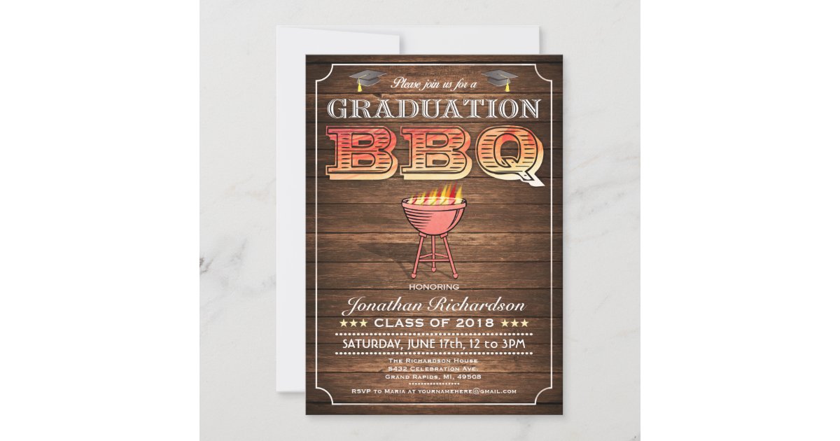 Graduation BBQ Invitations (Grill & Wood) | Zazzle