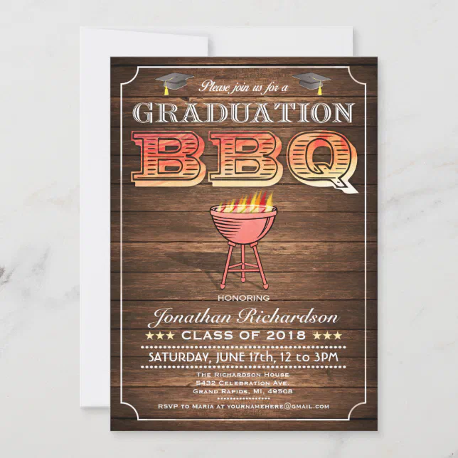 Graduation BBQ Invitations (Grill & Wood) | Zazzle