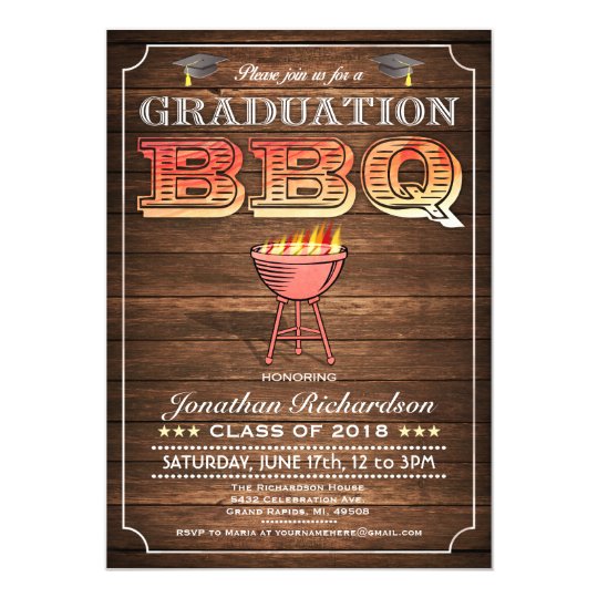 Graduation BBQ Invitations (Grill & Wood) | Zazzle.com