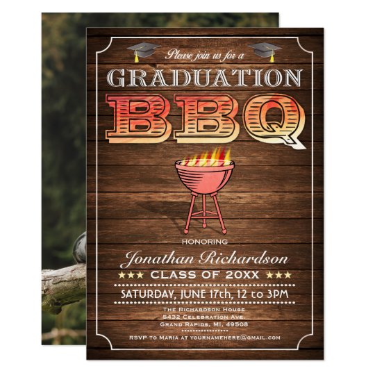 Graduation BBQ Invitations (Grill & Wood) | Zazzle.com