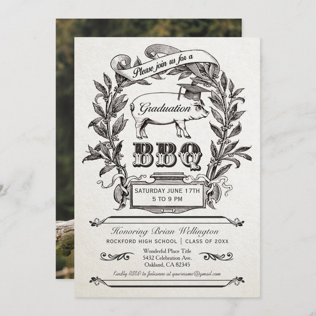 Graduation BBQ Invitations - Supreme Vintage | Zazzle