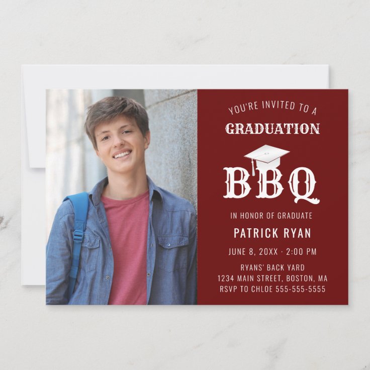 Graduation BBQ Party Photo Red White Grad Cap Announcement | Zazzle