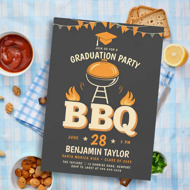Graduation BBQ Party Rustic Country Western Black Invitation | Zazzle