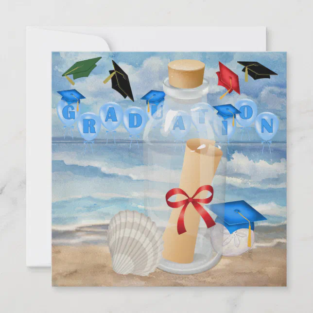 Graduation - "Beach Invitation in a Bottle" - SRF | Zazzle