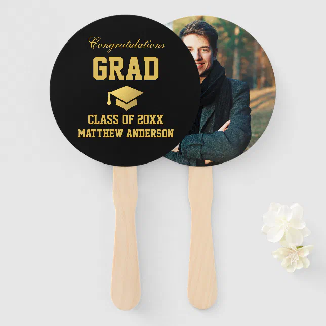 Graduation Black and Gold Graduate Photo Hand Fan | Zazzle