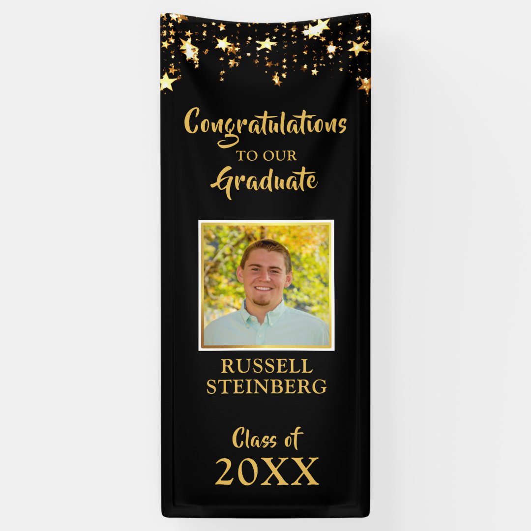 Graduation Black and Gold Stars Photo Door Banner | Zazzle