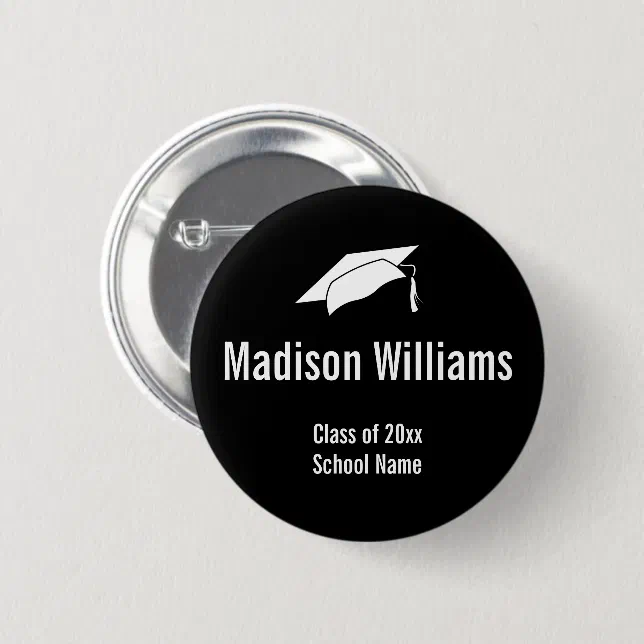 Graduation Black and White Graduate's Name Button | Zazzle