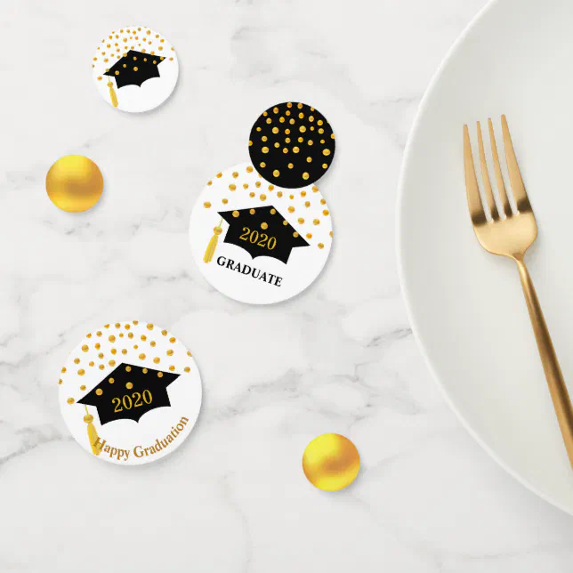 Graduation Black Cap & Gold Table Confetti | Zazzle