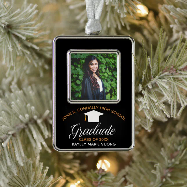 Graduation Black Gold Chic Custom Graduate Photo Christmas Ornament ...