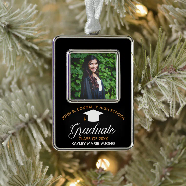 Graduation Black Gold Chic Custom Graduate Photo Christmas Ornament ...