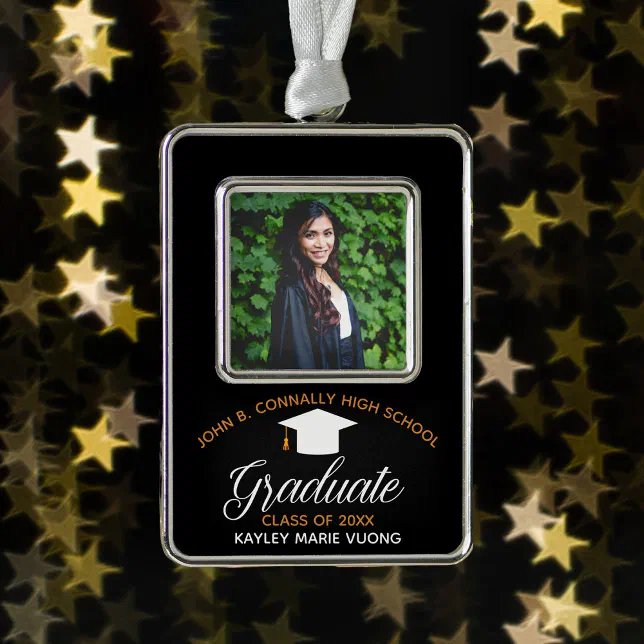 Graduation Black Gold Chic Custom Graduate Photo Christmas Ornament ...