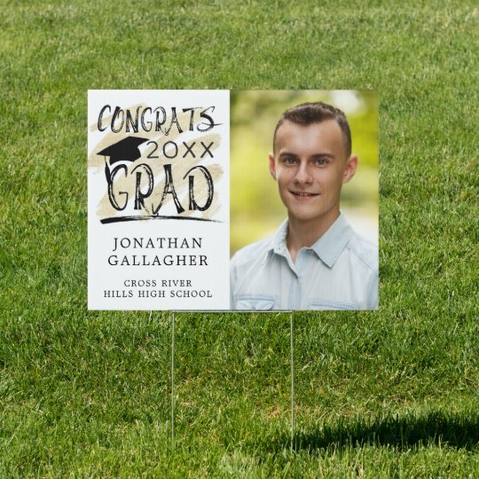 Graduation Black Gold Congrats Grad 2 Photos Sign | Zazzle.com