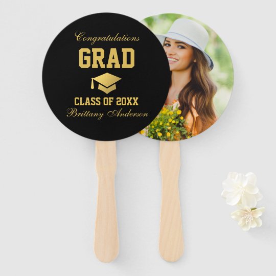Graduation Black Gold Graduate Photo Hand Fan | Zazzle.com