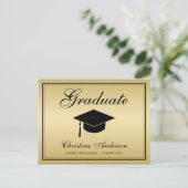 Graduation Black Grad Cap & Script on Silver Party Invitation Postcard ...