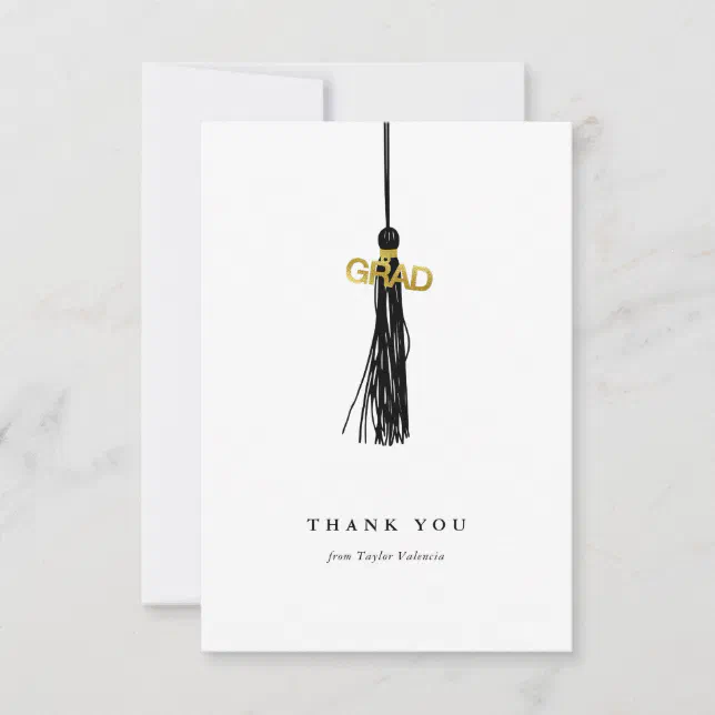 Graduation Black Tassel Custom Thank You Card | Zazzle