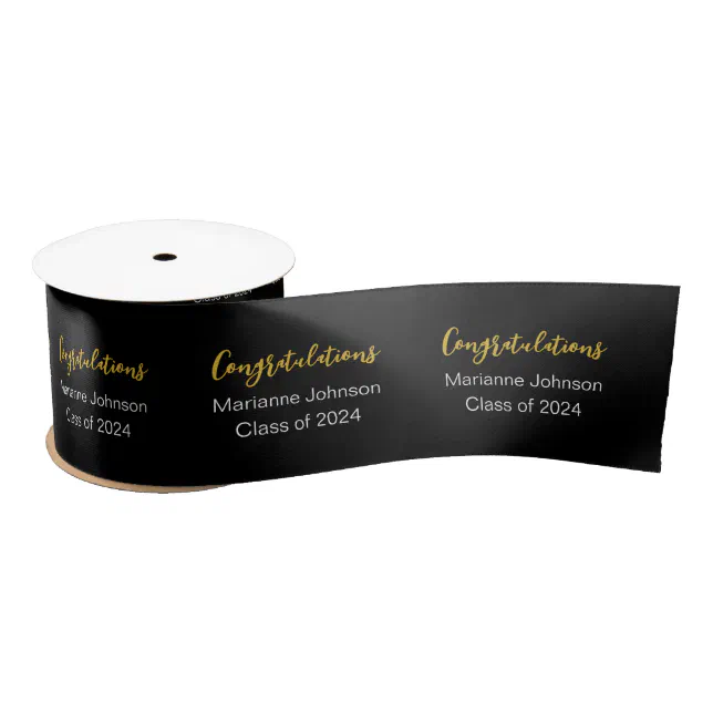 Graduation Black White Gold Congratulations Name Satin Ribbon | Zazzle