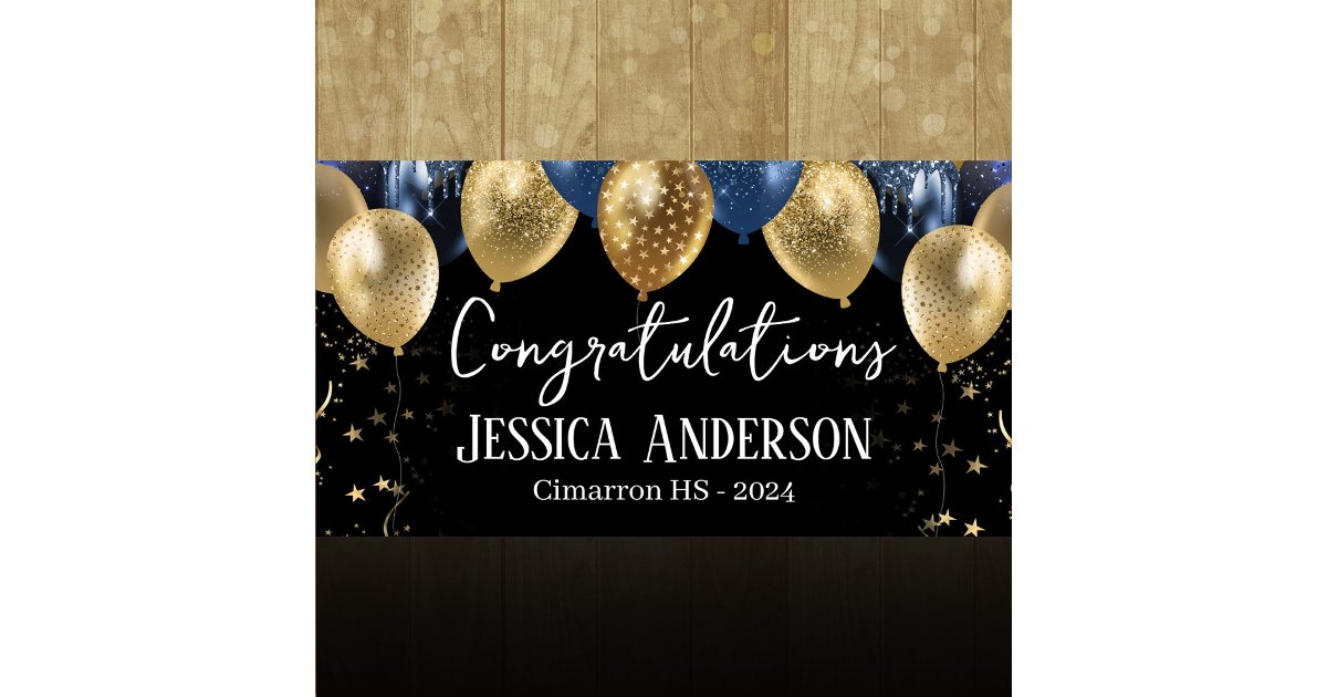 Graduation Blue and Gold Balloons Banner | Zazzle