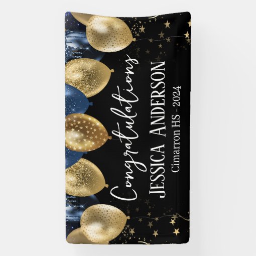 Graduation Blue and Gold Balloons Banner | Zazzle
