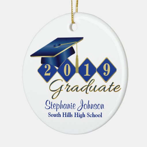 Graduation Blue and Gold Classic 20XX Photo Ceramic Ornament | Zazzle