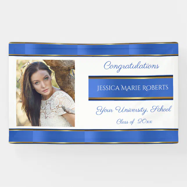 Graduation, Blue Gold, Custom Photo, Banner | Zazzle