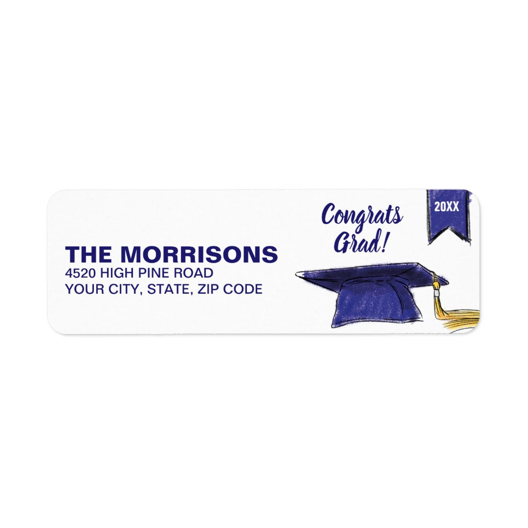 Graduation Blue Gold Graduation Cap 20XX Custom Label | Zazzle