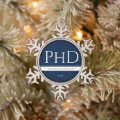 Graduation Blue White Name Year PhD Snowflake Pewter Christmas Ornament ...