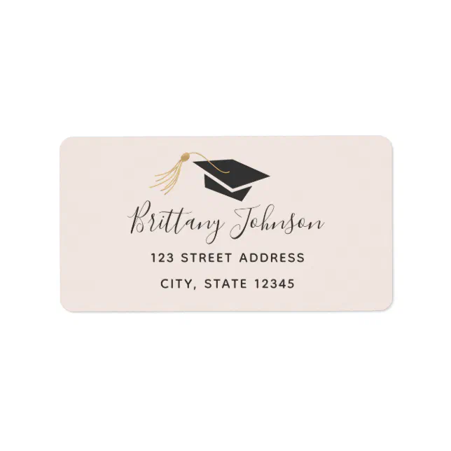 Graduation Blush Gold Foil Tassel Cap Address Label | Zazzle