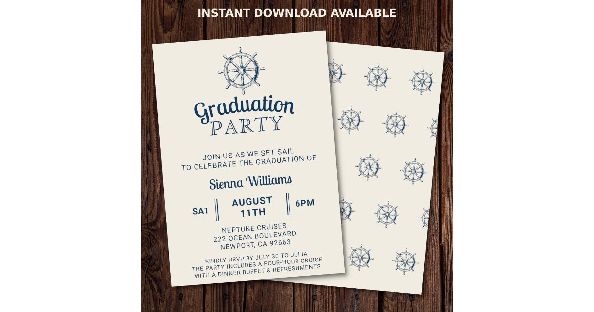 Graduation Boat Party Ship's Wheel Nautical Invitation | Zazzle