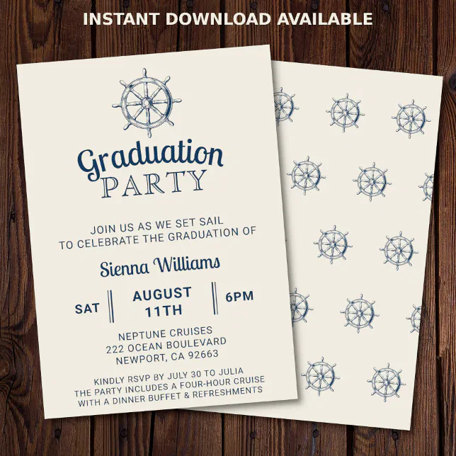 Graduation Boat Party Ship's Wheel Nautical Invitation | Zazzle