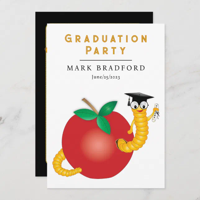 Graduation Bookworm With Graduation Cap Diploma Invitation | Zazzle