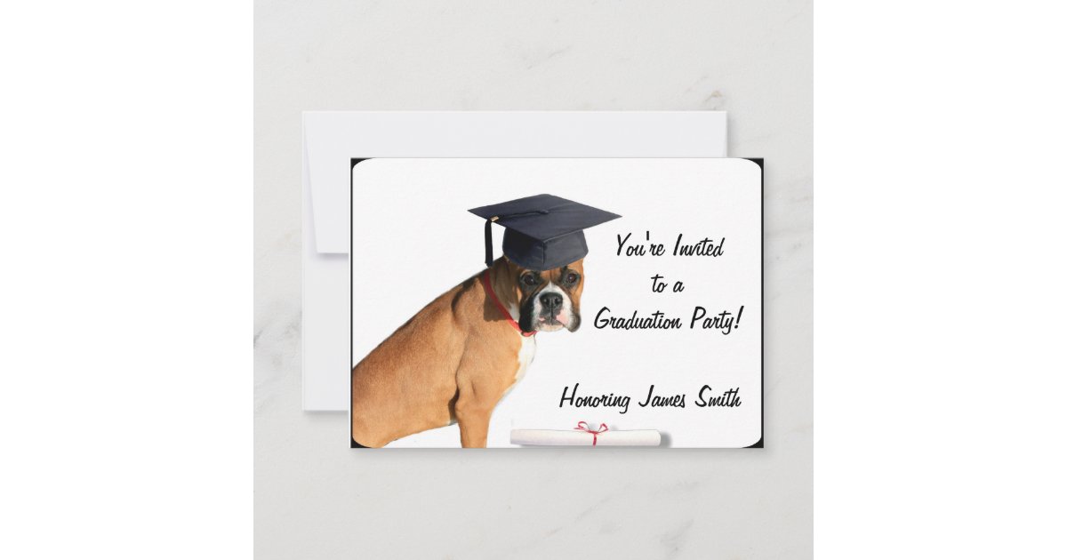 Graduation Boxer dog party invitation | Zazzle