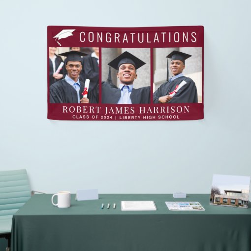 Graduation Burgundy Photo Welcome Banner | Zazzle