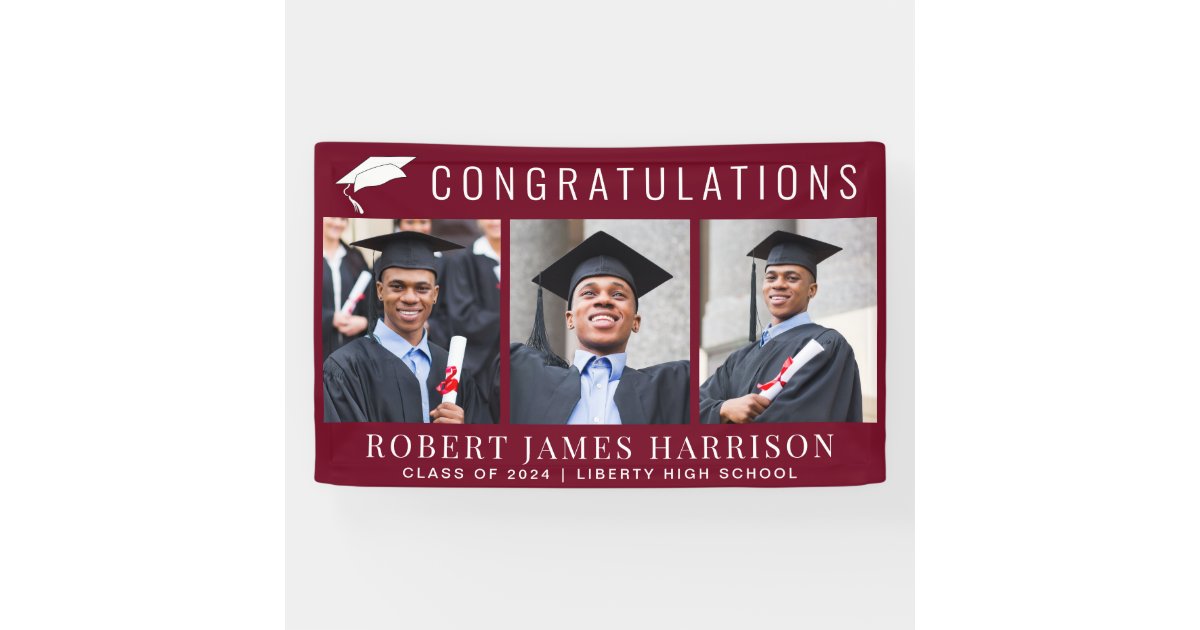 Graduation Burgundy Photo Welcome Banner | Zazzle